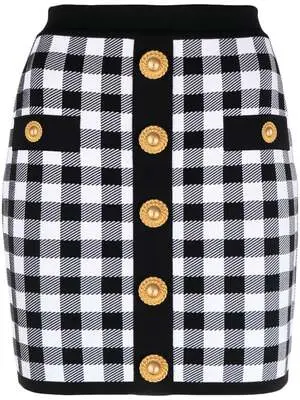 Balmain Balmain Gingham Fine-Knit Miniskirt Black