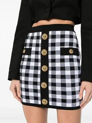 Balmain Gingham Fine-knit Miniskirt - Black