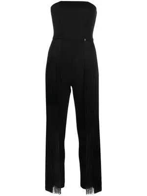 NISSA Fringed Strapless Jumpsuit - Black