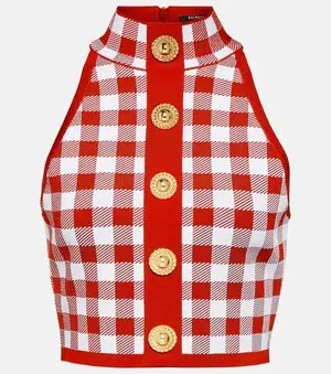 Balmain Checked Crop Top - Red