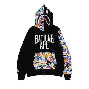 A BATHING APE Multi Camo Nyc Logo Shark Full Zip Hoodie - Black