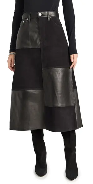 RE/DONE Mid Rise Leather Patchwork Skirt