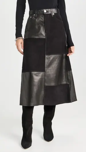 RE/DONE Mid Rise Leather Patchwork Skirt