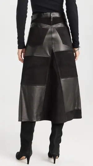 RE/DONE Mid Rise Leather Patchwork Skirt