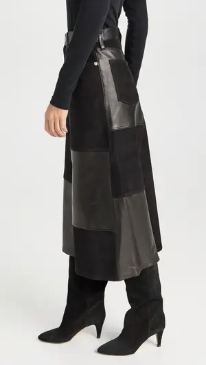 RE/DONE Mid Rise Leather Patchwork Skirt