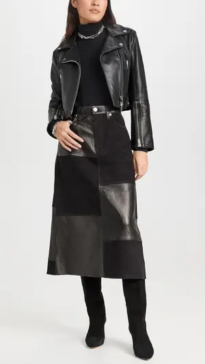RE/DONE Mid Rise Leather Patchwork Skirt
