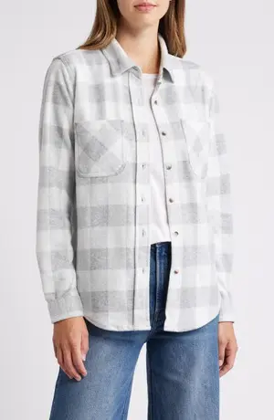 BEACHLUNCHLOUNGE Sally Plaid Shacket - Lt Grey Cream