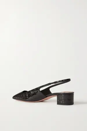 AQUAZZURA Ginza 35 Croc-effect Patent-leather Slingback Pumps - Black