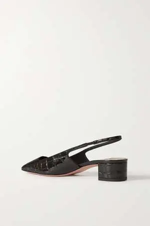 AQUAZZURA Ginza 35 Croc-effect Patent-leather Slingback Pumps - Black