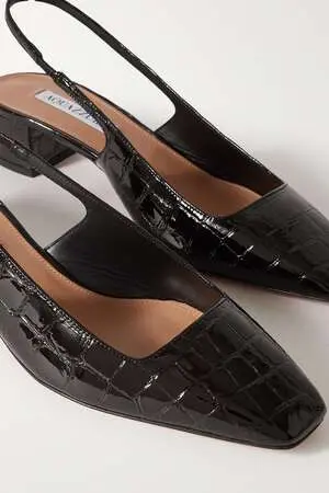 AQUAZZURA Ginza 35 Croc-effect Patent-leather Slingback Pumps - Black