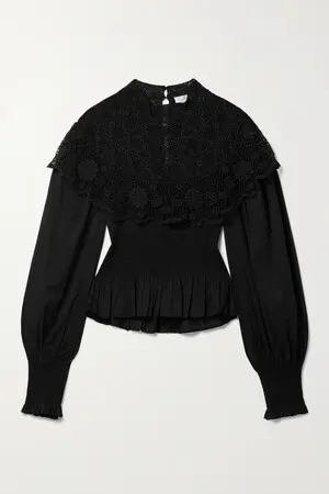 Sea - Serita Guipure Lace-trimmed Cotton-poplin Blouse