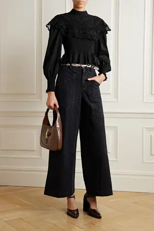 Sea - Serita Guipure Lace-trimmed Cotton-poplin Blouse