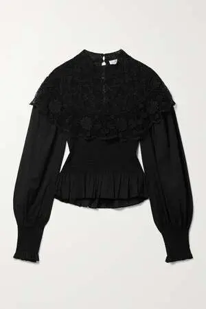 Sea - Serita Guipure Lace-trimmed Cotton-poplin Blouse