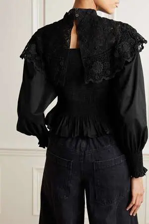 Sea - Serita Guipure Lace-trimmed Cotton-poplin Blouse