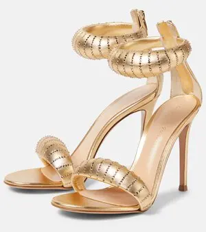 GIANVITO ROSSI Bijoux Crystal Metallic Leather Sandals