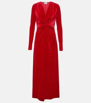 GANNI Velvet Midi Dress - Red