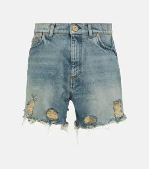 Balmain Distressed Denim Shorts - Blue