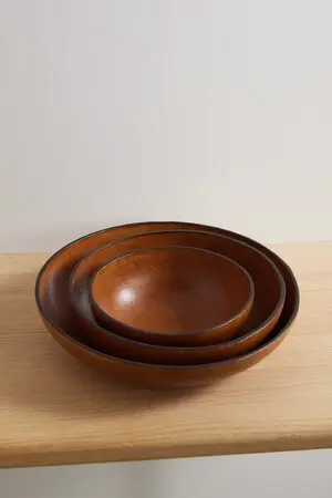 HUNTING SEASON Set Of Three Leather Bowls Brown