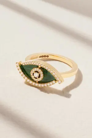Messika 18 Karat Diamond And Malachite Ring - Gold