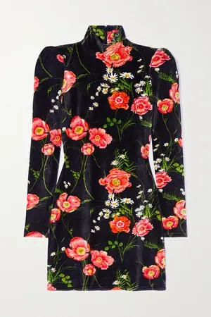 mesh floral turtleneck dress velvet Balenciaga Floral-Print Stretch-Velvet Turtleneck Mini Dress In Black - 40%  Off
