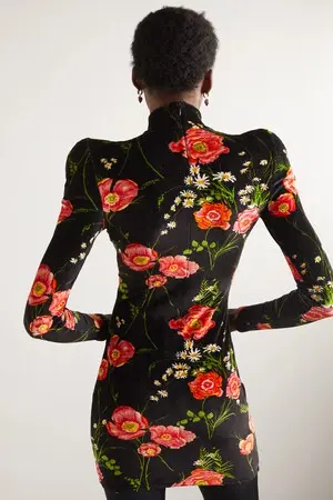 mesh floral turtleneck dress velvet Afrm Women's Shailene Turtleneck Long Sleeved Mesh Dress - Multi - Size L