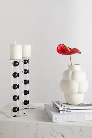 FOURTH STREET Set Of Three Iron And Steel Candlesticks
