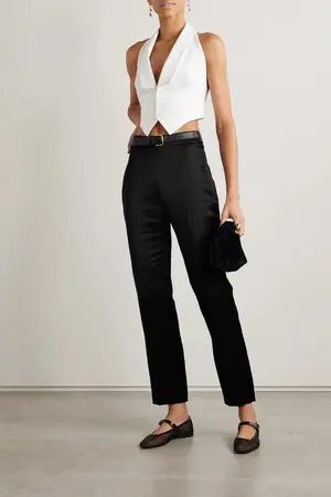 Ralph Lauren Robynn Linen-blend Satin Straight-leg Pants