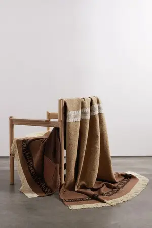 Loewe Appliquéd Fringed Embroidered Striped Wool-blend Canvas Blanket