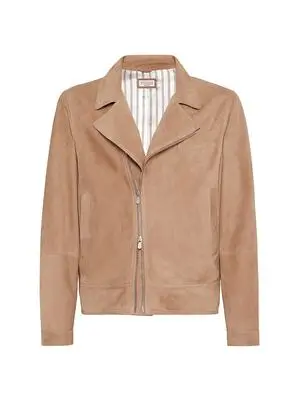 Brunello Cucinelli Men's Suede Biker Jacket - Light Brown  Light Brown
