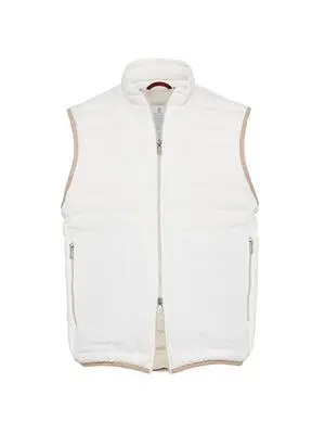 Brunello Cucinelli Men's Bonded Nylon Lightweight Down Vest - Off White  - Off White