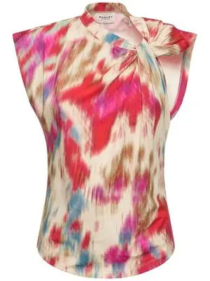 MARANT ETOILE MARANT ETOILE Nayda Printed Top With Knot - Beige,raspberry
