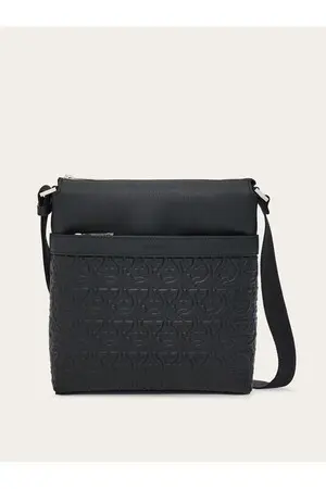 FERRAGAMO Embossed Gancini Messenger Bag - Black