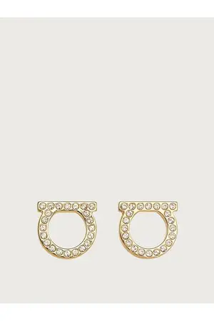 FERRAGAMO Gancini Crystal Stud Earrings - Gold