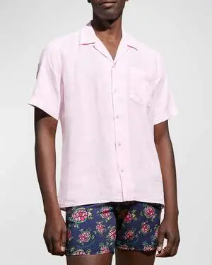 Vilebrequin Men & Apos;s Garment-dyed Linen Camp Shirt Ballerine