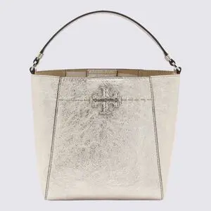 Tory Burch TORY BURCH GOLD METAL LEATHER MCGRAW TOP HANDLE BAG - Golden