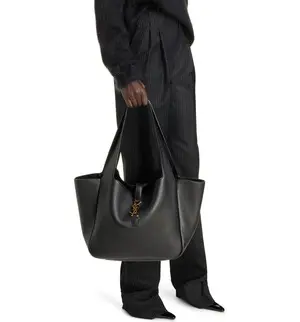 Saint Laurent Bea Deerskin Leather Tote - Nero