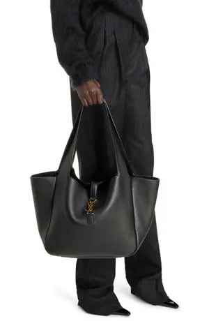 Saint Laurent Bea Deerskin Leather Tote - Nero