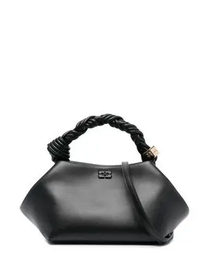 GANNI Leather 'Bou' Handbag With Braided Top Handle Black