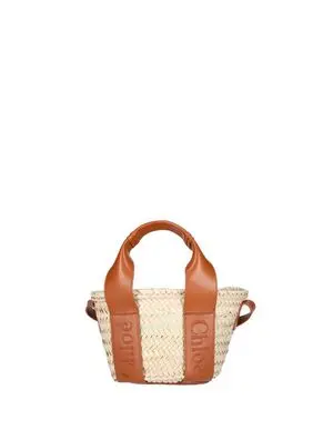 Chloé CHLOÉ Sense Small Tote Bag In Nat Raffia And Leather - Brown
