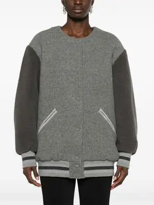 Givenchy Wool Bomber Jacket With Logo Appliqu - Grey