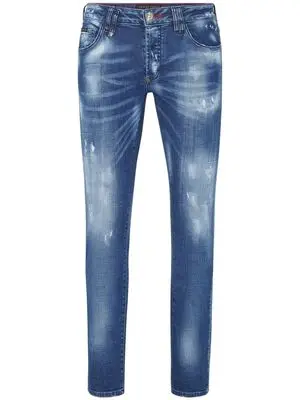 Philipp Plein Distressed Straight-leg Jeans - Blue