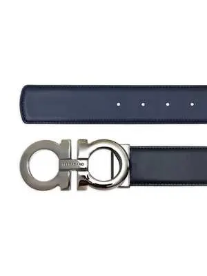 FERRAGAMO Gancini Reversible Leather Belt - Blue