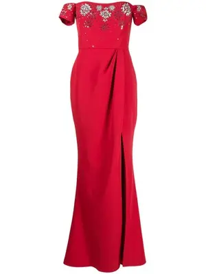 Marchesa Off-shoulder Embellished Gown