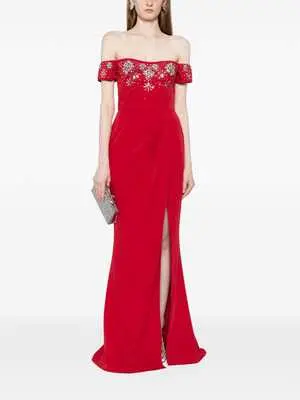 Marchesa Off-shoulder Embellished Gown