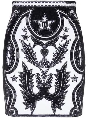 Balmain Western-stitching Straight Skirt