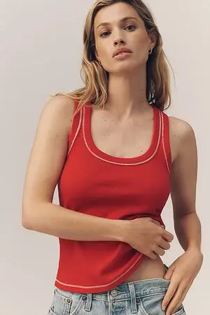PILCRO Scoop Neck Ribbed Tank Top - True Red