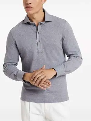 Brunello Cucinelli Mélange-effect Cotton Polo Shirt - Grey