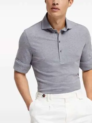 Brunello Cucinelli Mélange-effect Cotton Polo Shirt - Grey