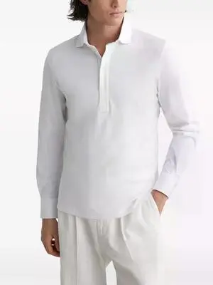 Brunello Cucinelli Cotton Jersey Long Sleeve Polo With Shirt-style Collar