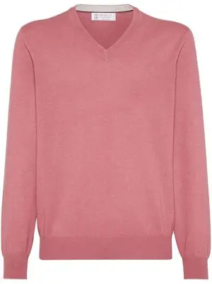 Brunello Cucinelli V-neck Fine-knit Cashmere Jumper - Red